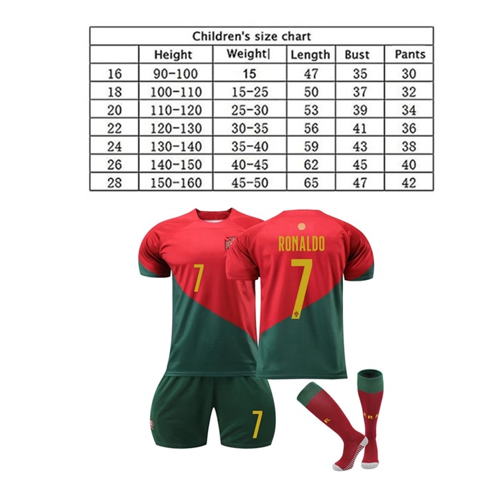Echipament Sportiv Portugalia Ronaldo Fotbal Tricou Set, Copii, 150-160 ...