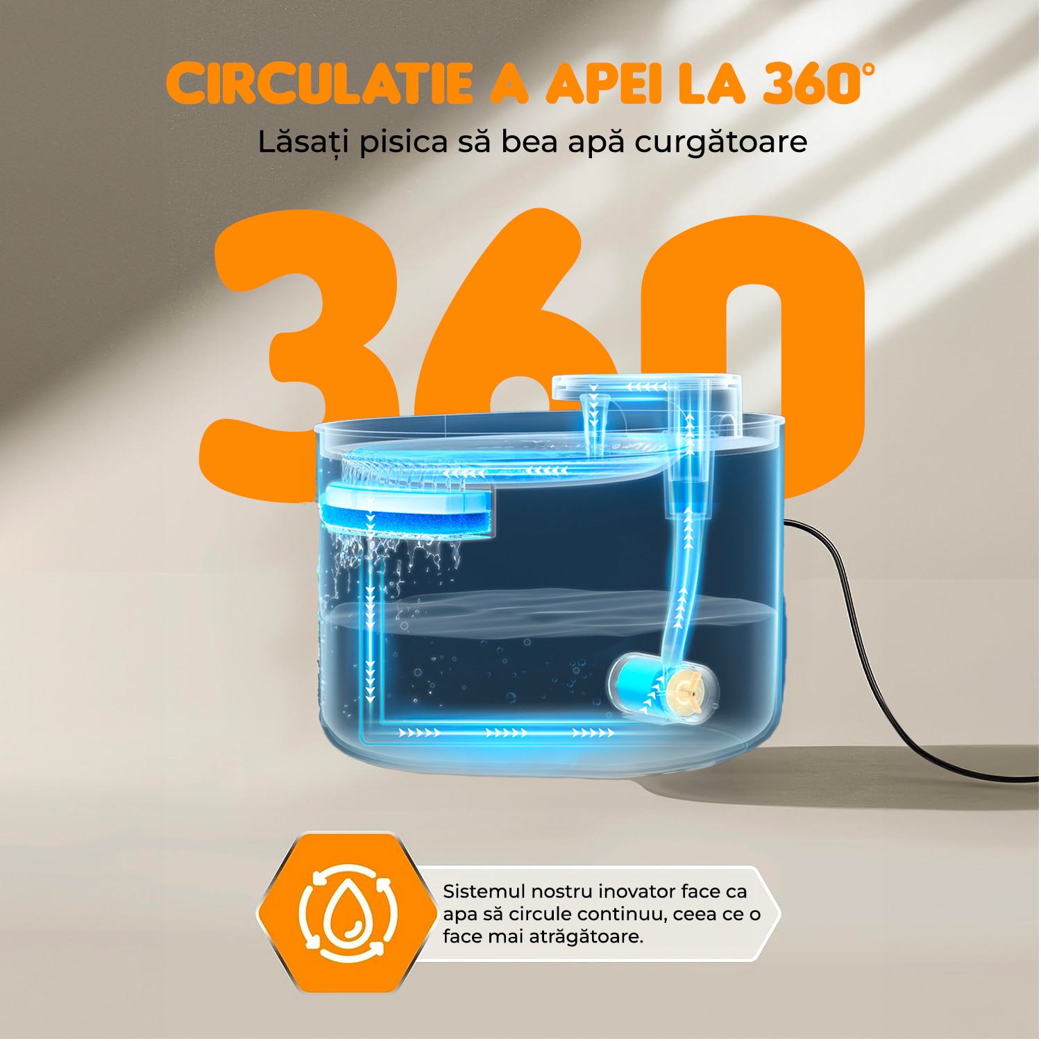 Dispenser apa automat tip fantana pentru pisici si caini, cu purificare ...