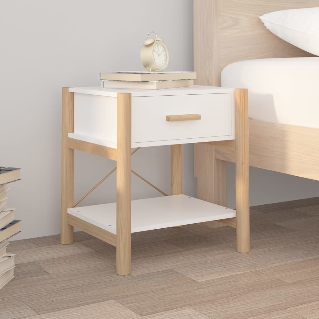 Set noptiere vidaXL, 2 piese, alb, 42x38x45 cm, lemn prelucrat - eMAG.ro