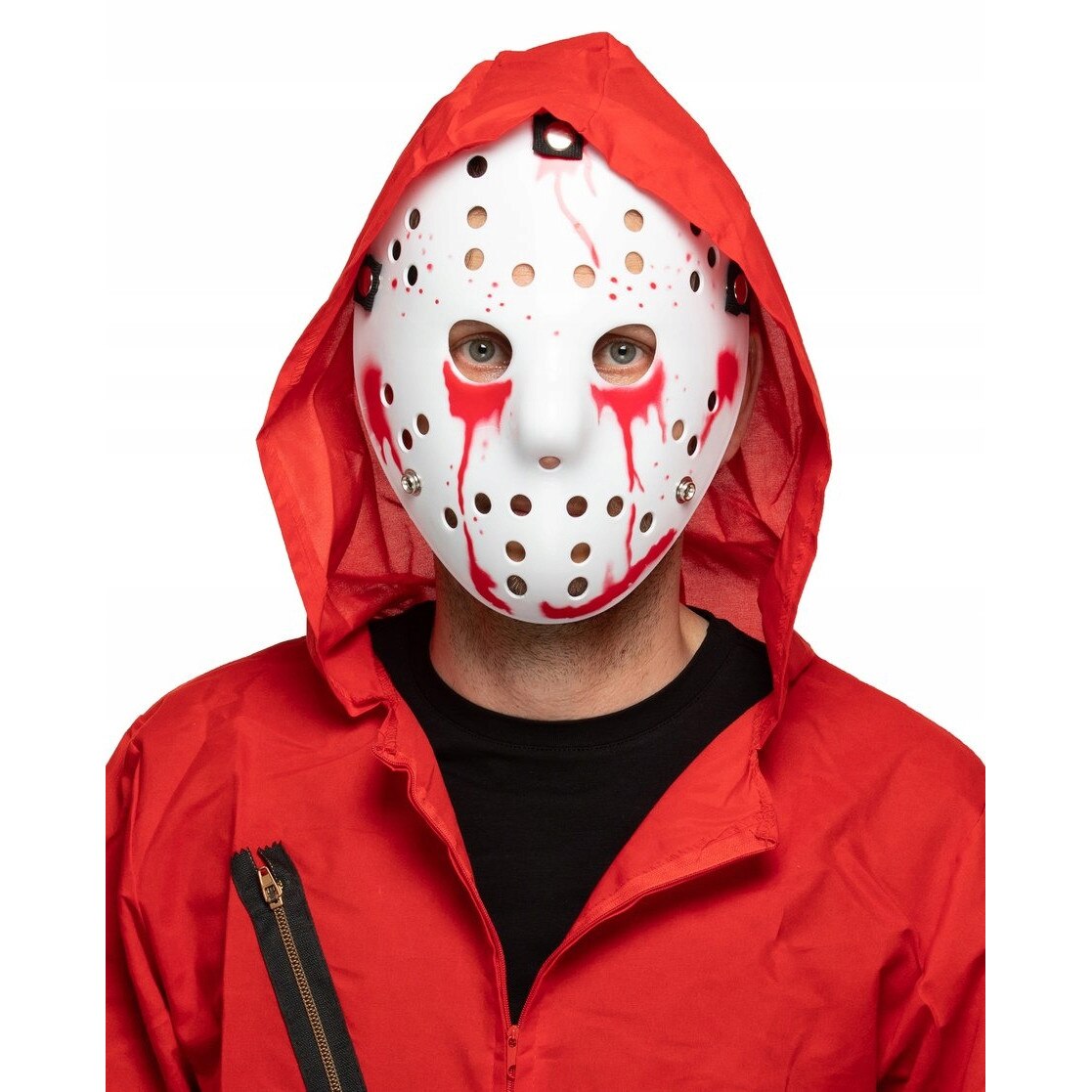 Masca Jason Friday the 13th pentru carnaval, Vixen, 22x26cm, Alb/Rosu ...