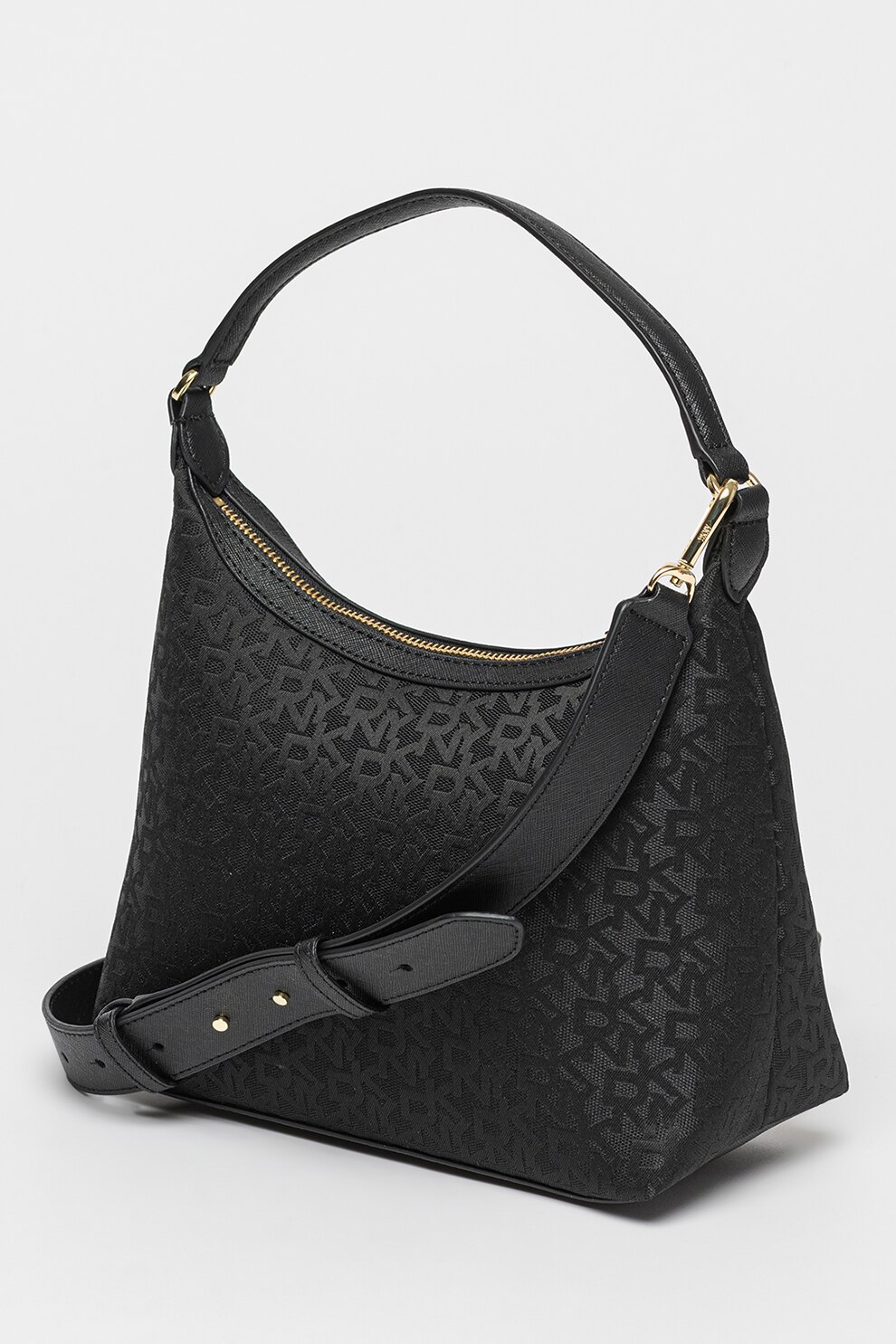 DKNY, Geanta crossbody cu bareta detasabila si model monograma Carol ...