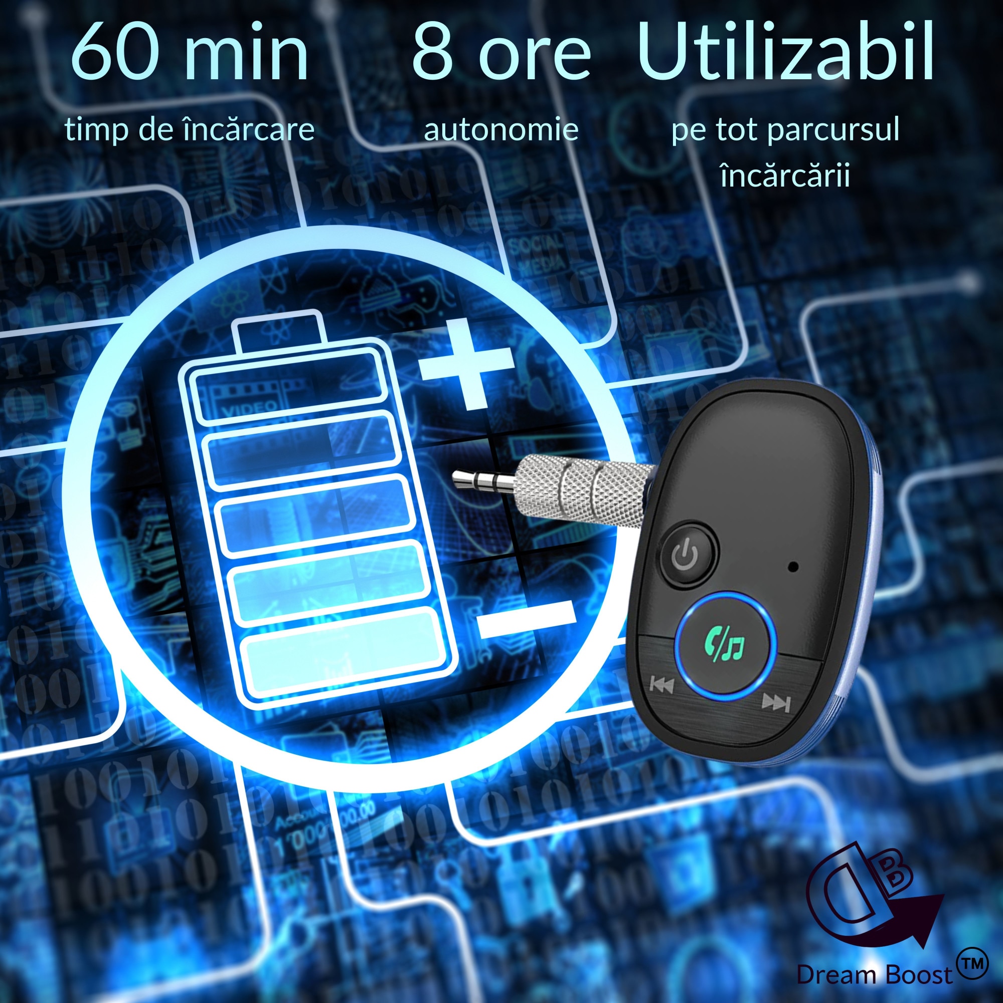 Adaptor Bluetooth 5.0 Dream Boost®, Receiver Audio cu Port AUX 3.5 mm ...