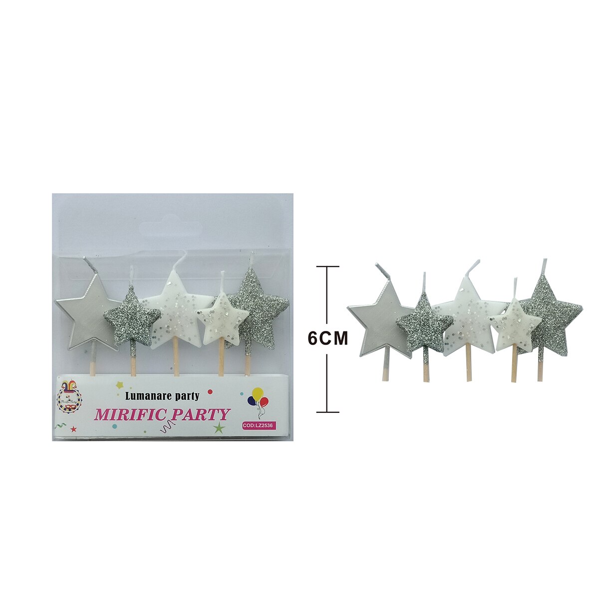 Set 5 lumanari aniversare pentru tort, forma stea, Mirific Party ...