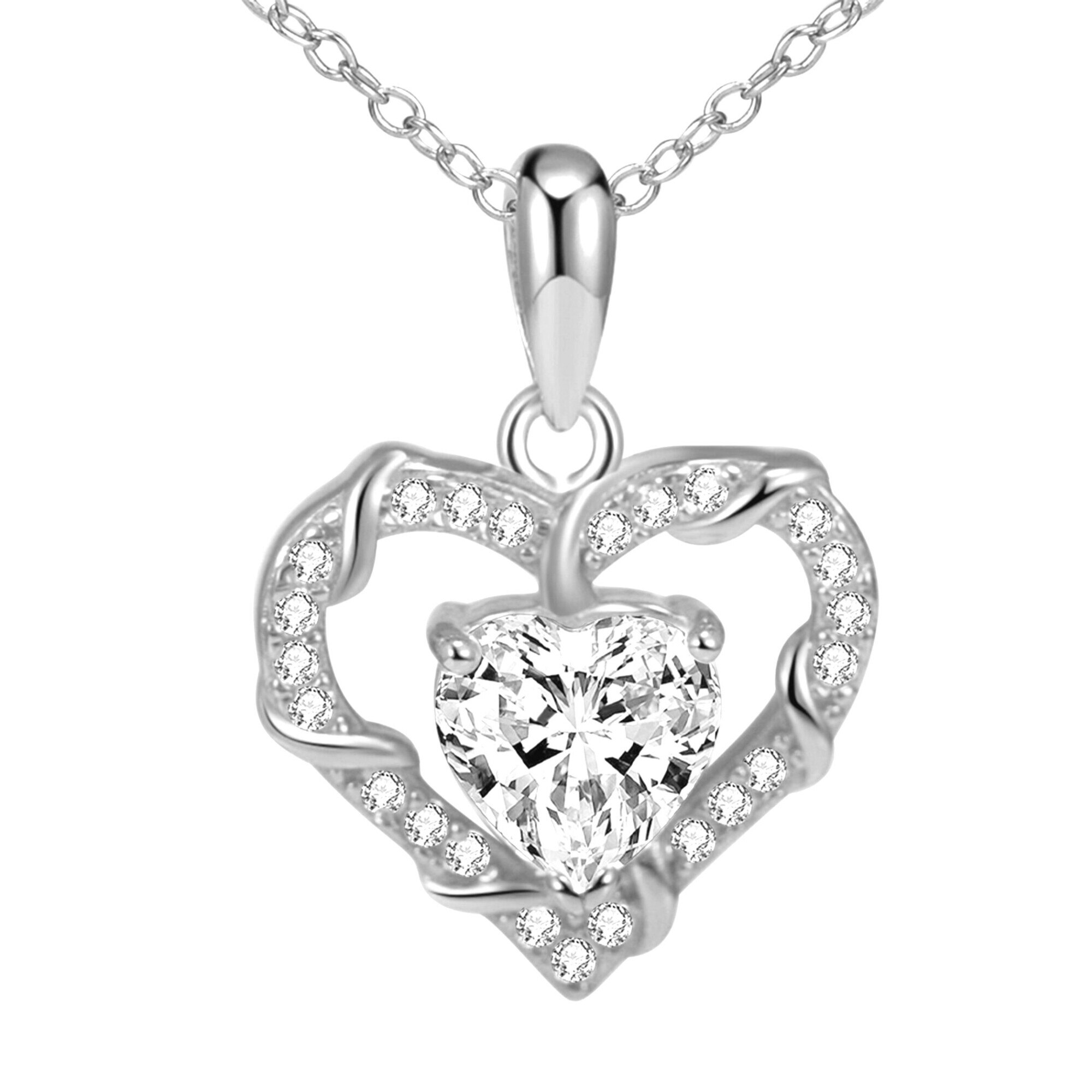 Colier inima argint 925, zirconiu, placat cu rodiu, Monetaria Bydgoska ...