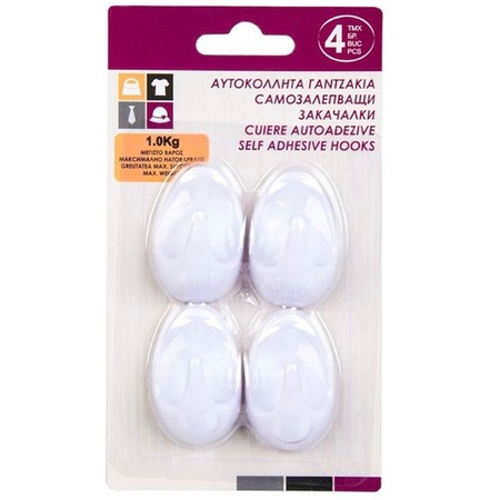 Set 4 carlige autoadezive, alb, greutate maxima 1 kg, 3 cm - eMAG.ro