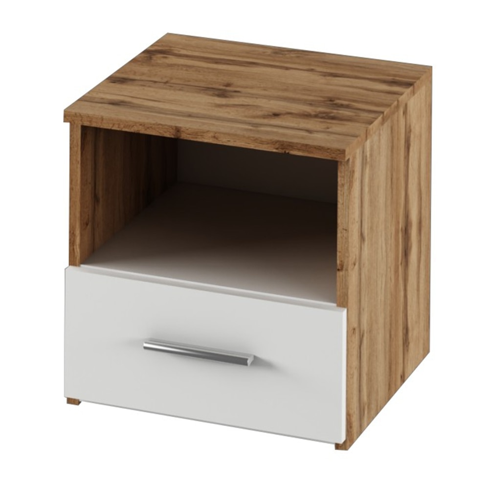 Set mobilier dormitor mdf maro stejar wotan alb Gabriela, pat 160 x 200 ...