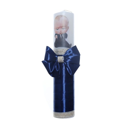 Свещ за кръщене с Bebe Sef, допълнена с тъмносиня панделка, Restore ...