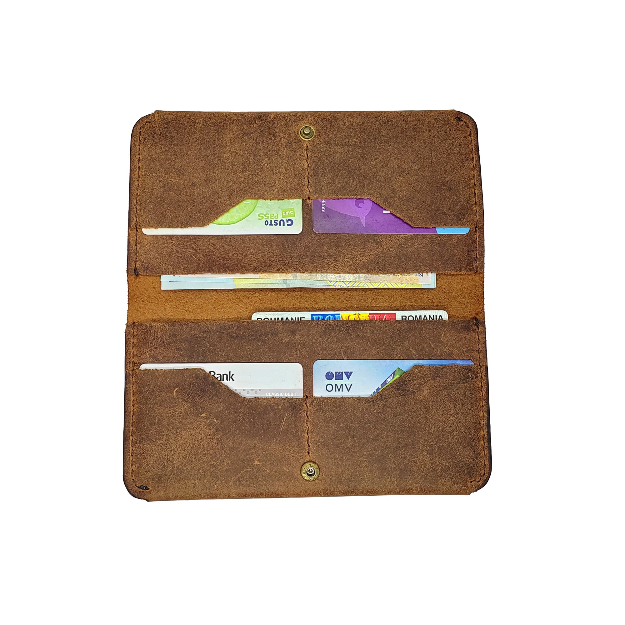 Portofel dama, piele naturala, handmade maro - eMAG.ro