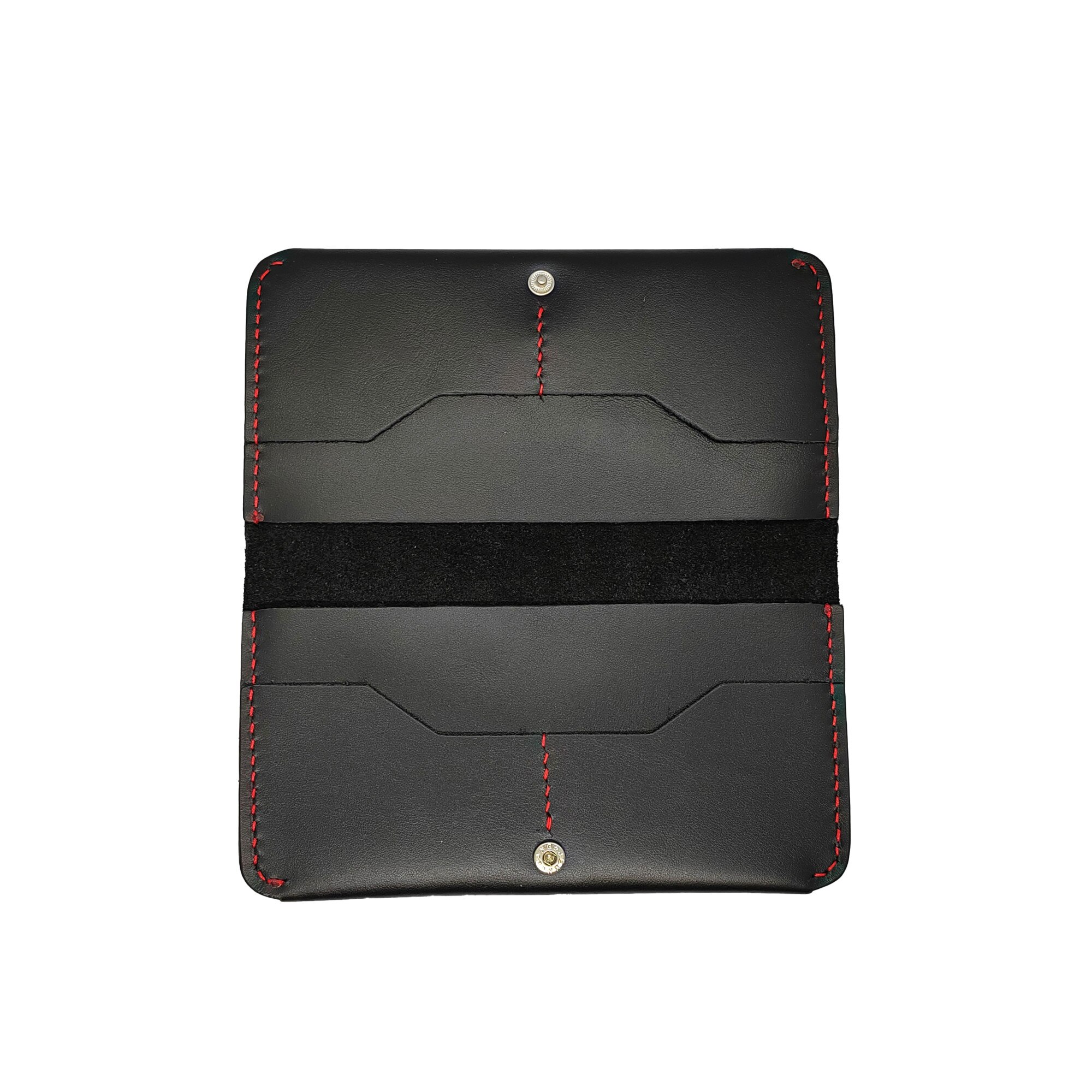 Portofel dama, handmade din piele naturala, neagra cu ata rosie - eMAG.ro