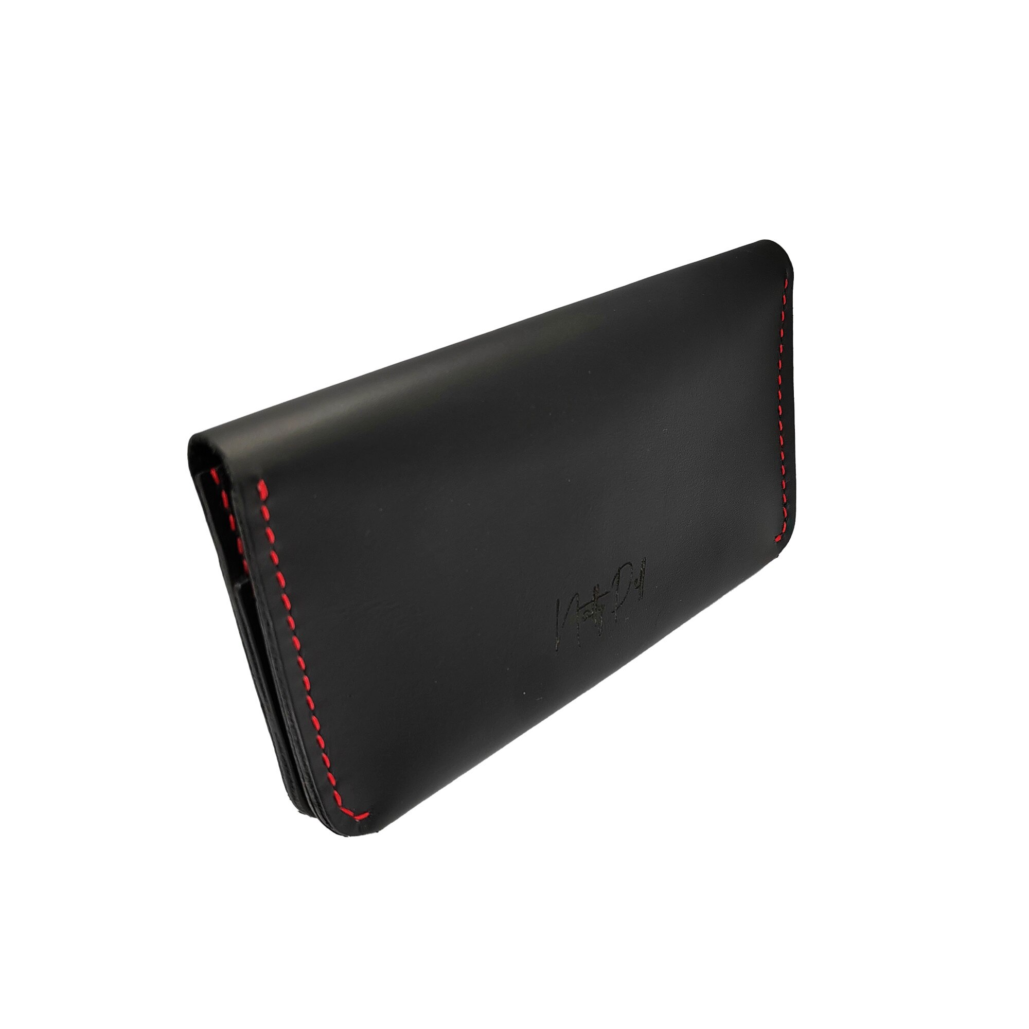 Portofel dama, handmade din piele naturala, neagra cu ata rosie - eMAG.ro