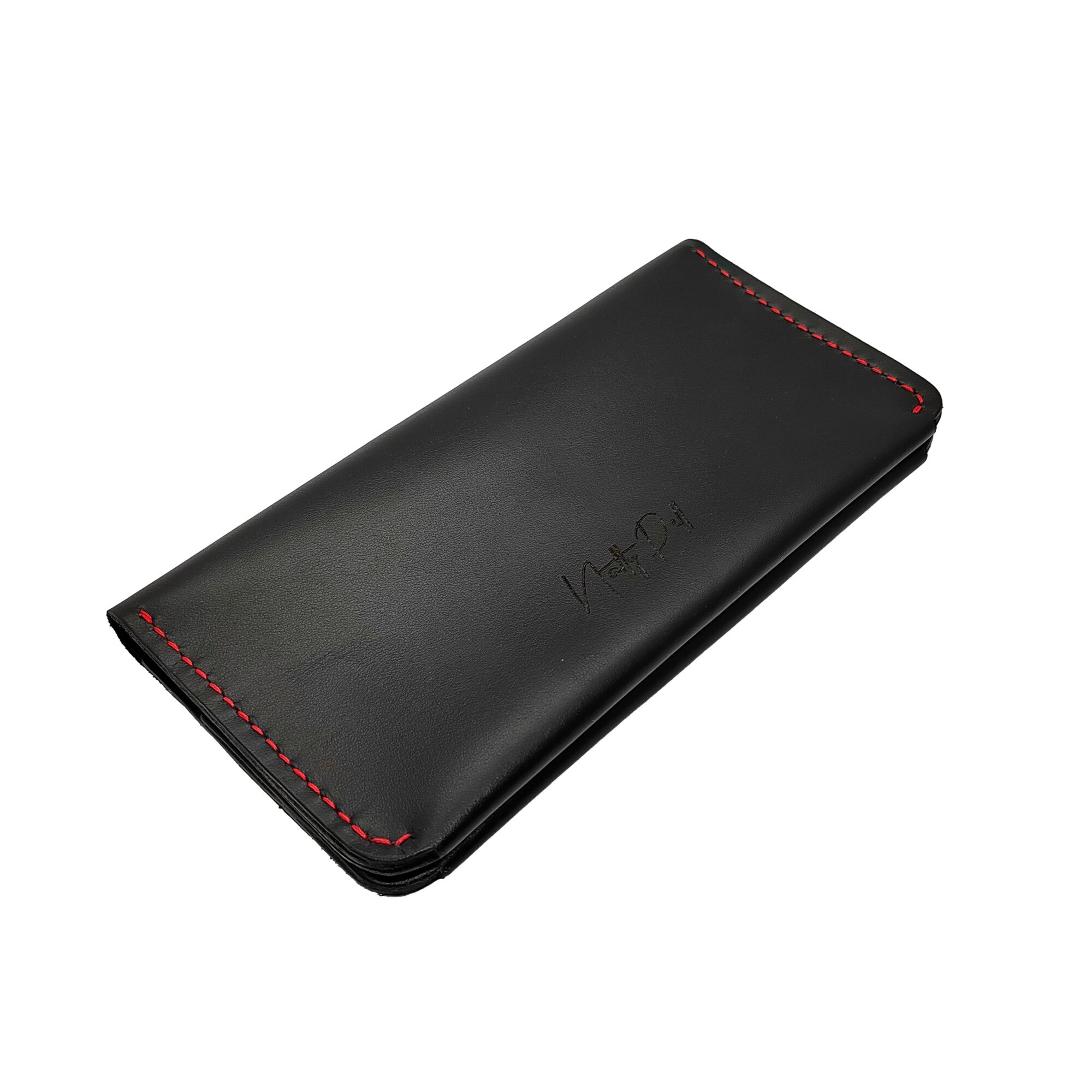 Portofel dama, handmade din piele naturala, neagra cu ata rosie - eMAG.ro