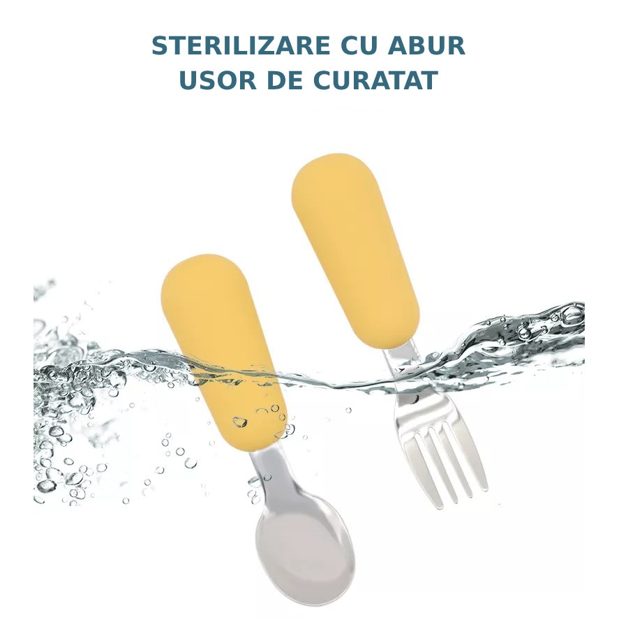 Set hranire bebe din silicon, Purpley, 1 farfurie cu ventuza, lingurita si furculita, anti ...