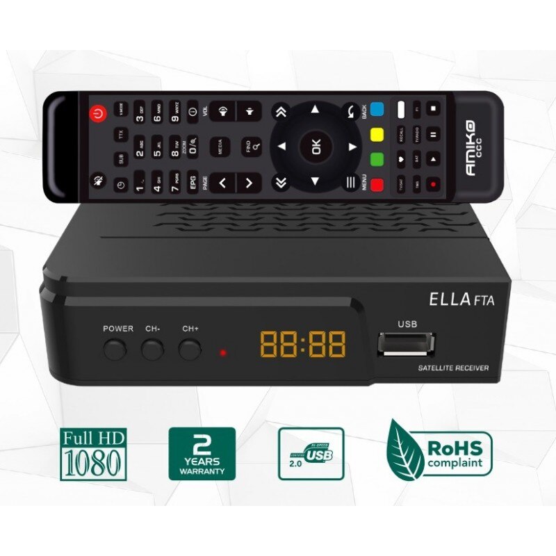 Receptor Satelit Amiko Ella FTA, USB 2.0, SCART, Full HD 1080p, MPEG2 ...