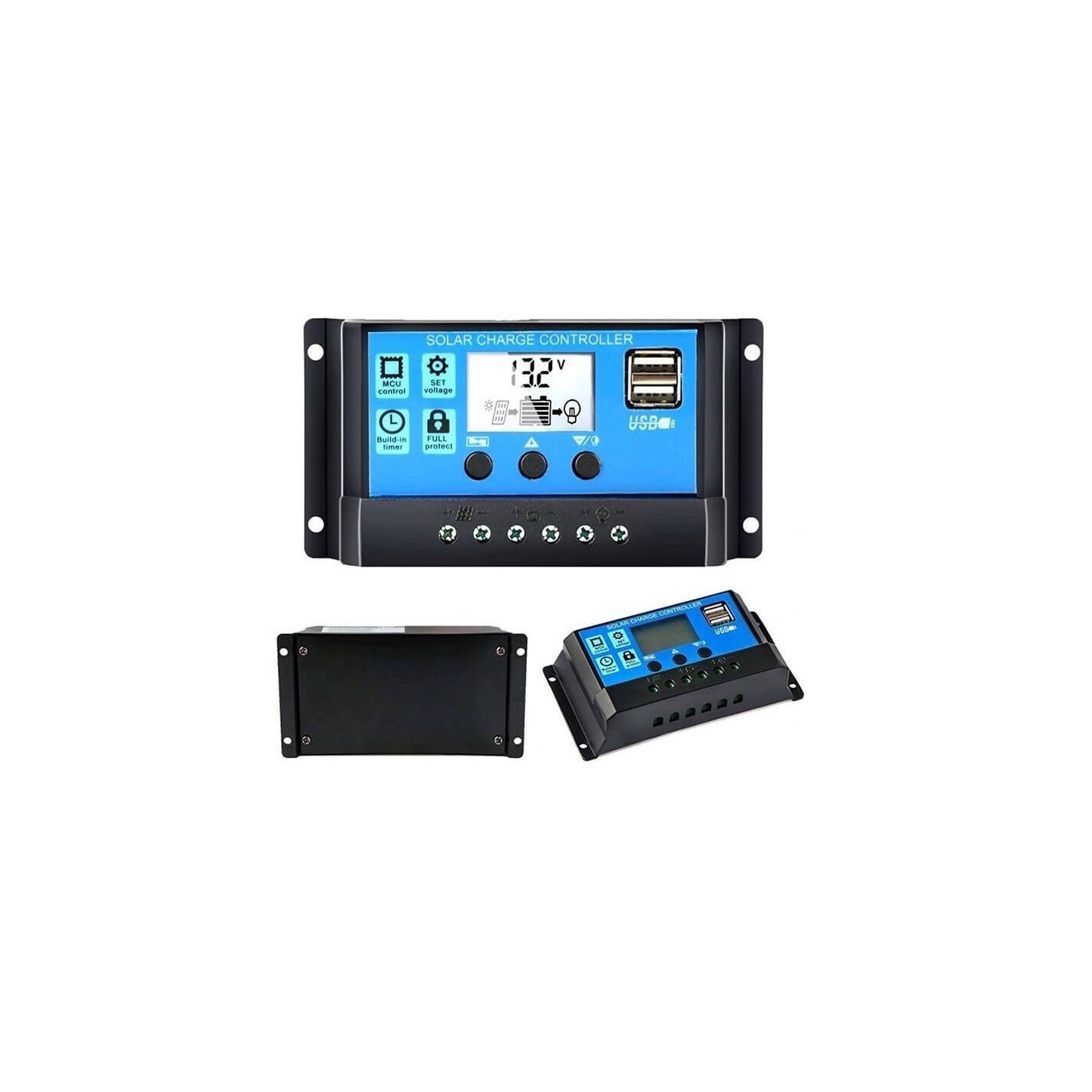 PWM контролер, соларен регулатор 10A 12v/24v, PWM, син, 2 USB порта ...