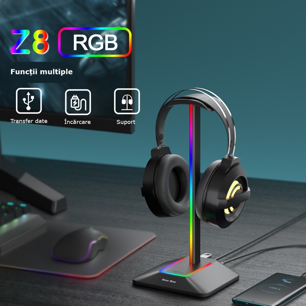 Stand pentru casti cu iluminare RGB, transfer date si incarcare, port ...