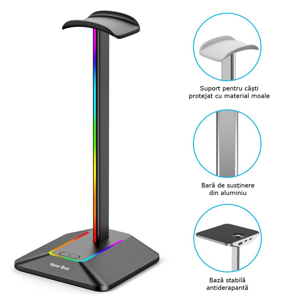 Stand pentru casti cu iluminare RGB, transfer date si incarcare, port ...