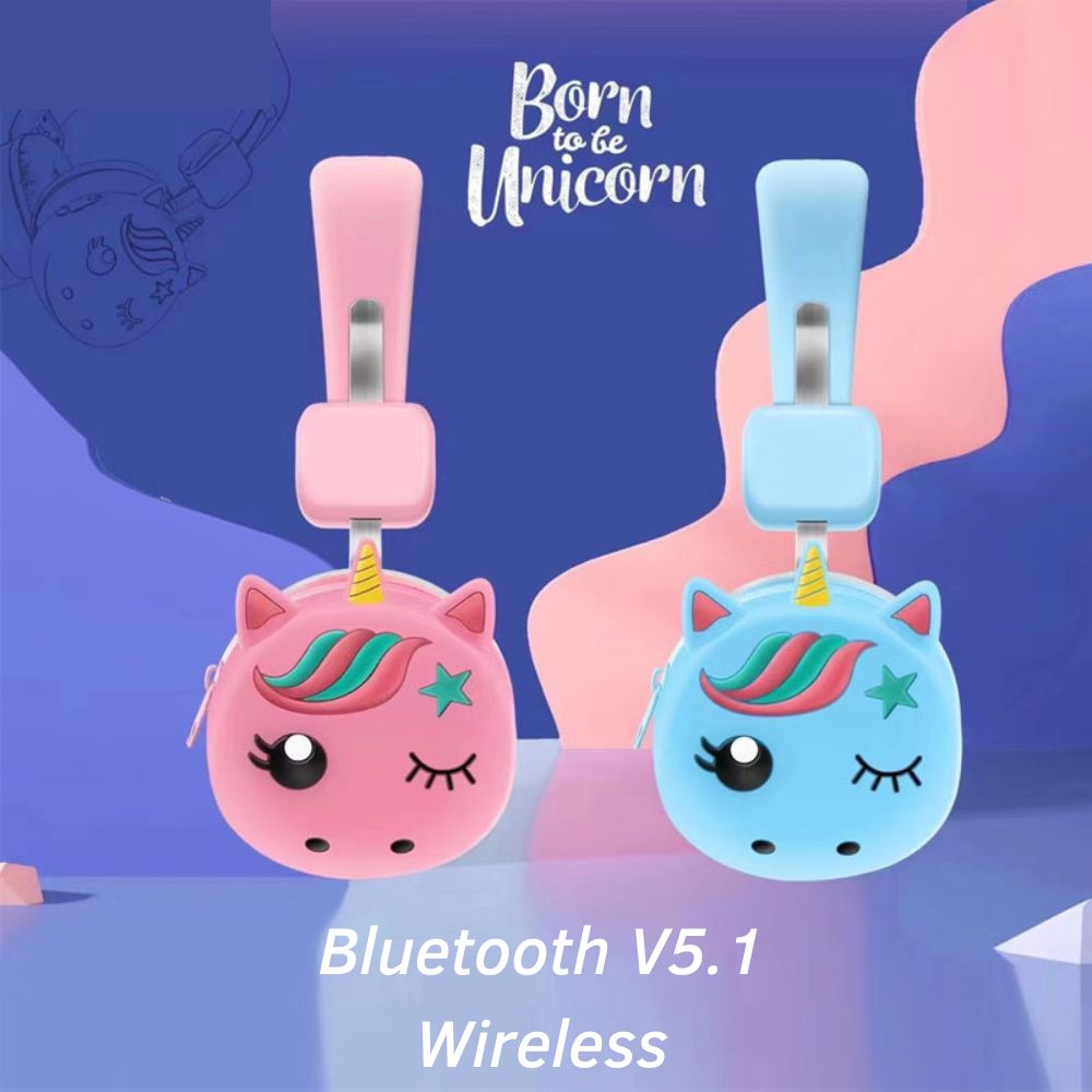 Слушалки за деца нов модел еднорог безжични Bluetooth 5 1 удобни