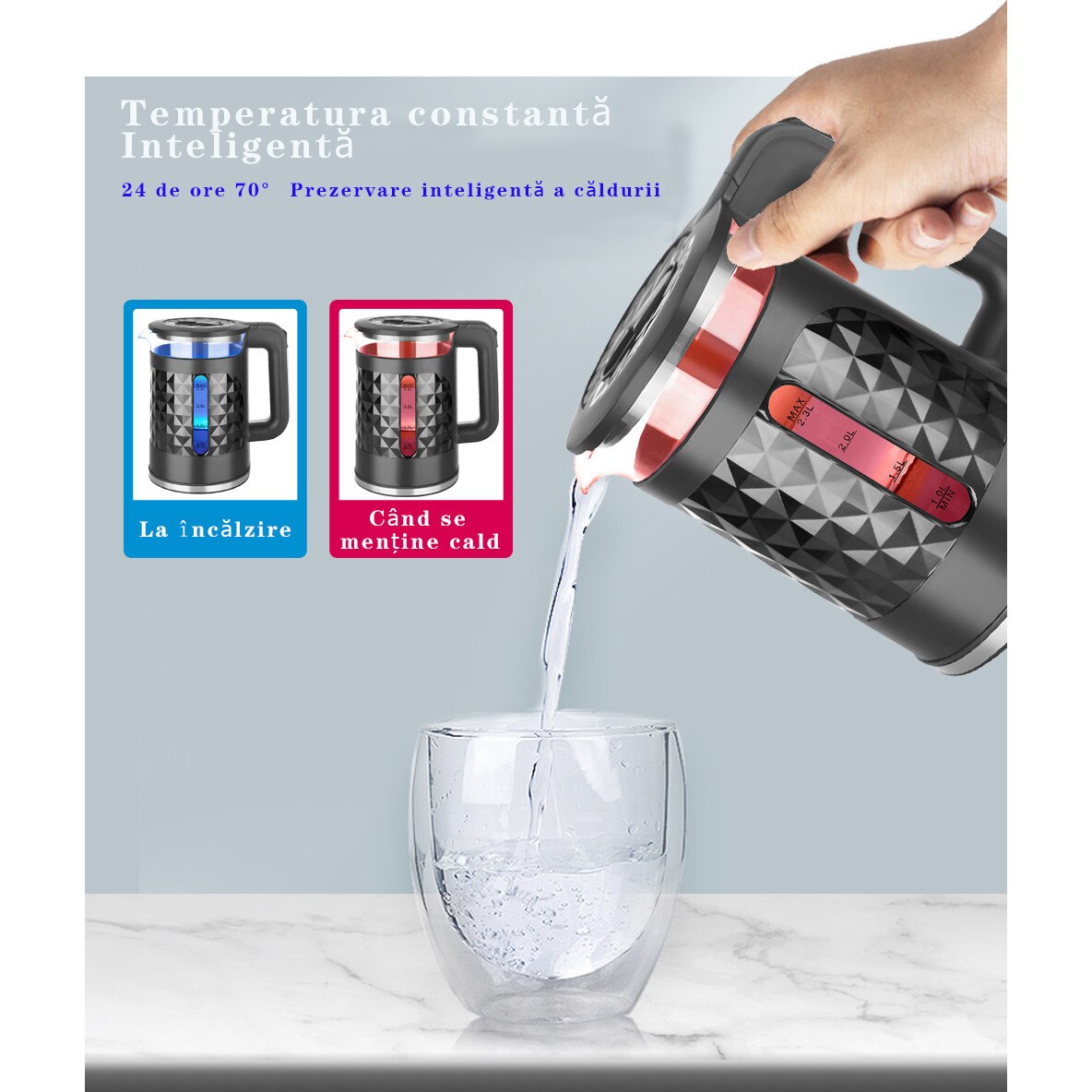 Fierbator Electric 2.3L BYONDSELF, putere 2000W, 70° Temperatura ...