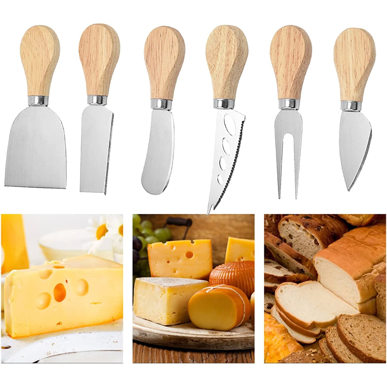 Set cutite pentru branza, SOOYE, Otel inoxidabil, Argintiu/Maro - eMAG.ro