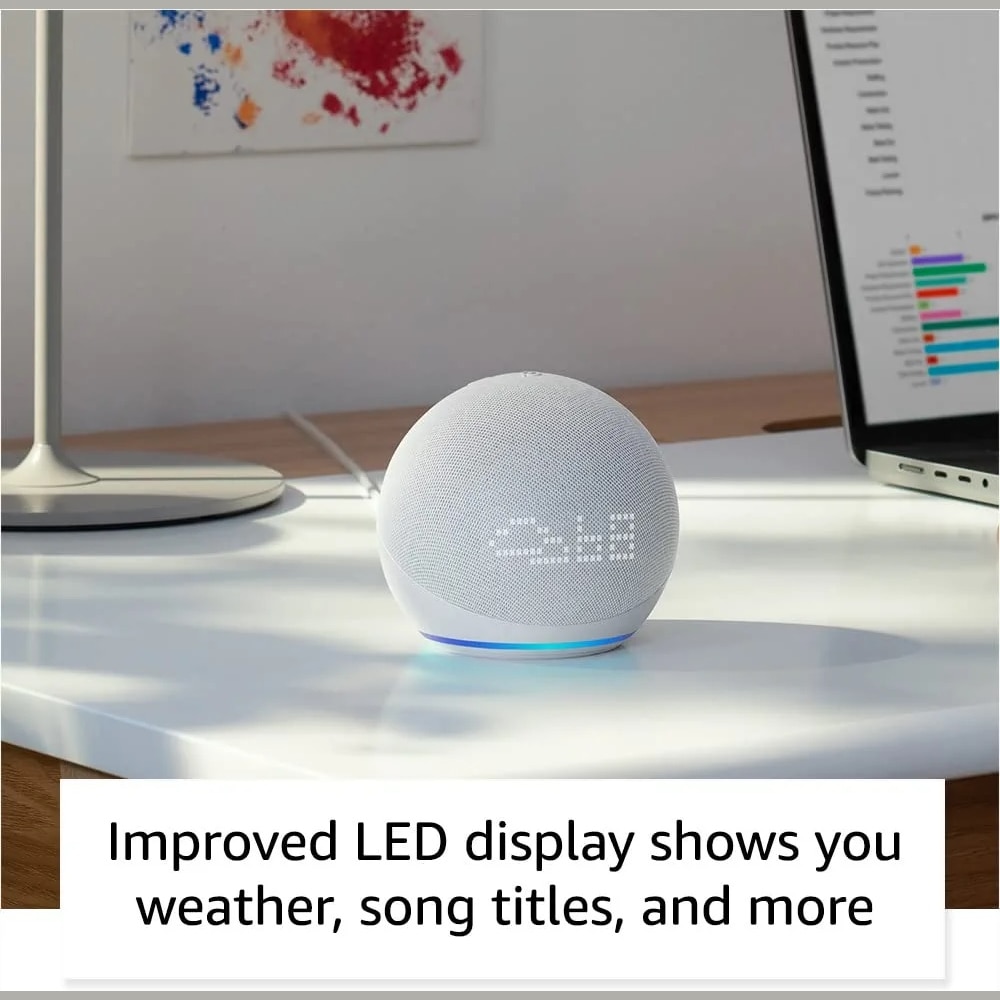 Boxa inteligenta Amazon Echo Dot 5, asistent vocal, Alexa, cu ceas ...