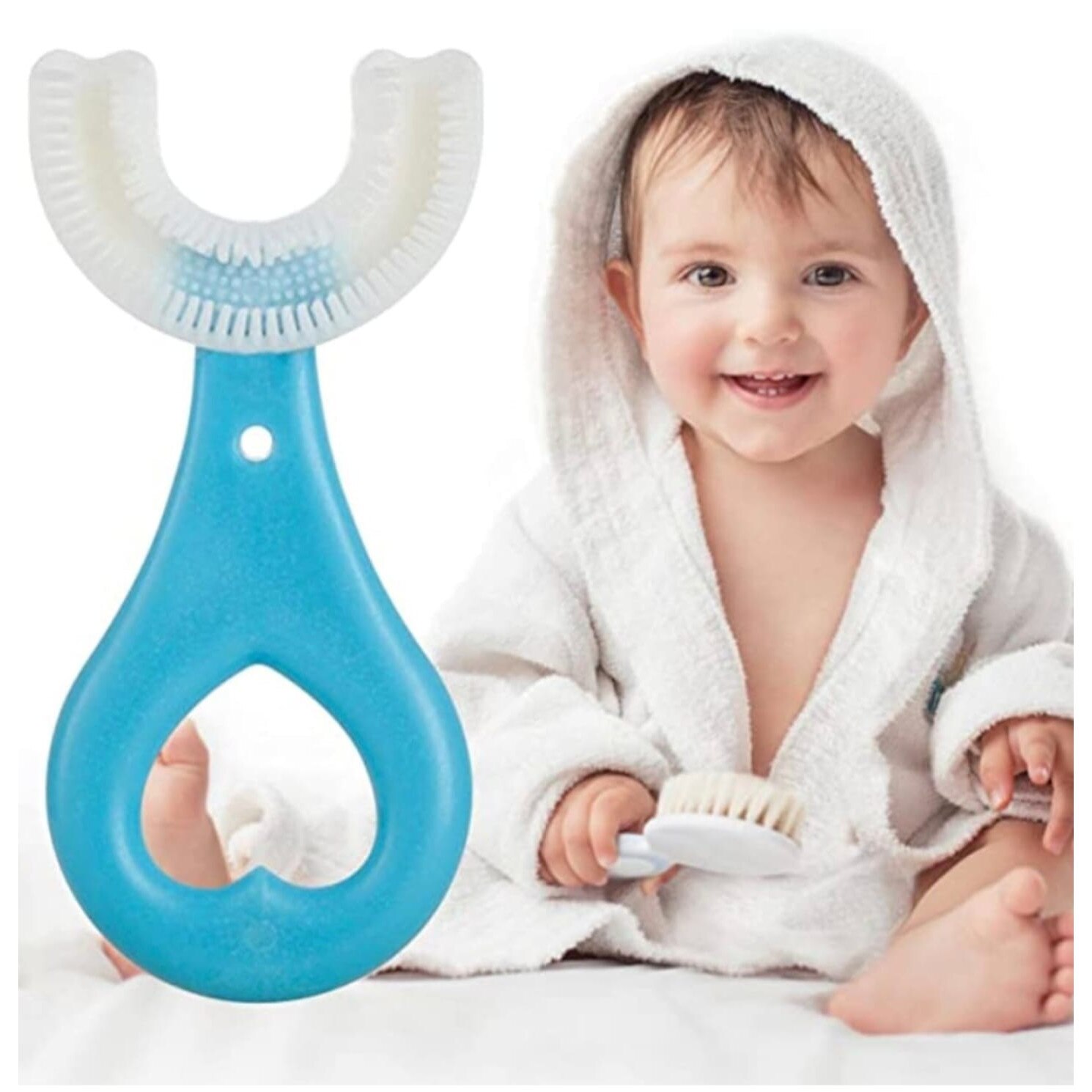 Periuta de dinti copii, Silicon, Forma U, 2-12 ani, 5x12 cm albastru ...