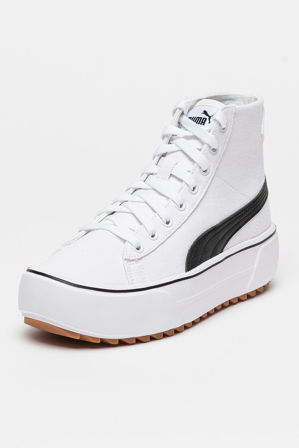 Puma, Pantofi sport inalti din panza cu talpa flatform Kaia, Negru, Alb ...