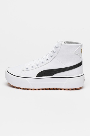 Puma, Pantofi sport inalti din panza cu talpa flatform Kaia, Negru, Alb ...