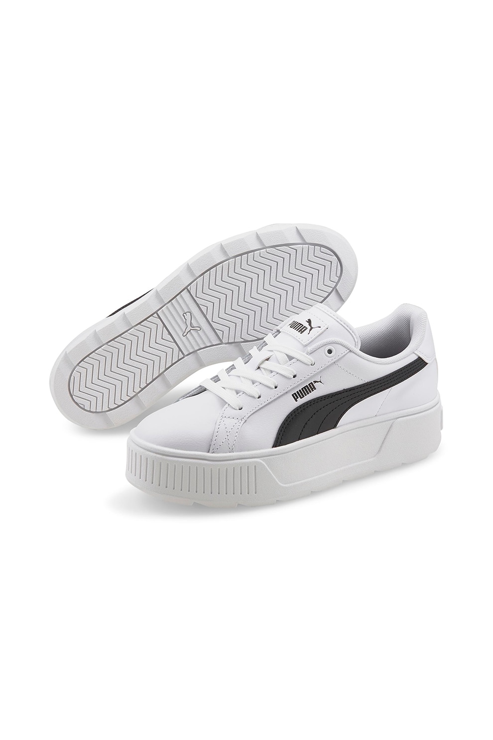 Puma, Pantofi sport flatform din piele Karmen, Negru, Alb optic, 5 ...