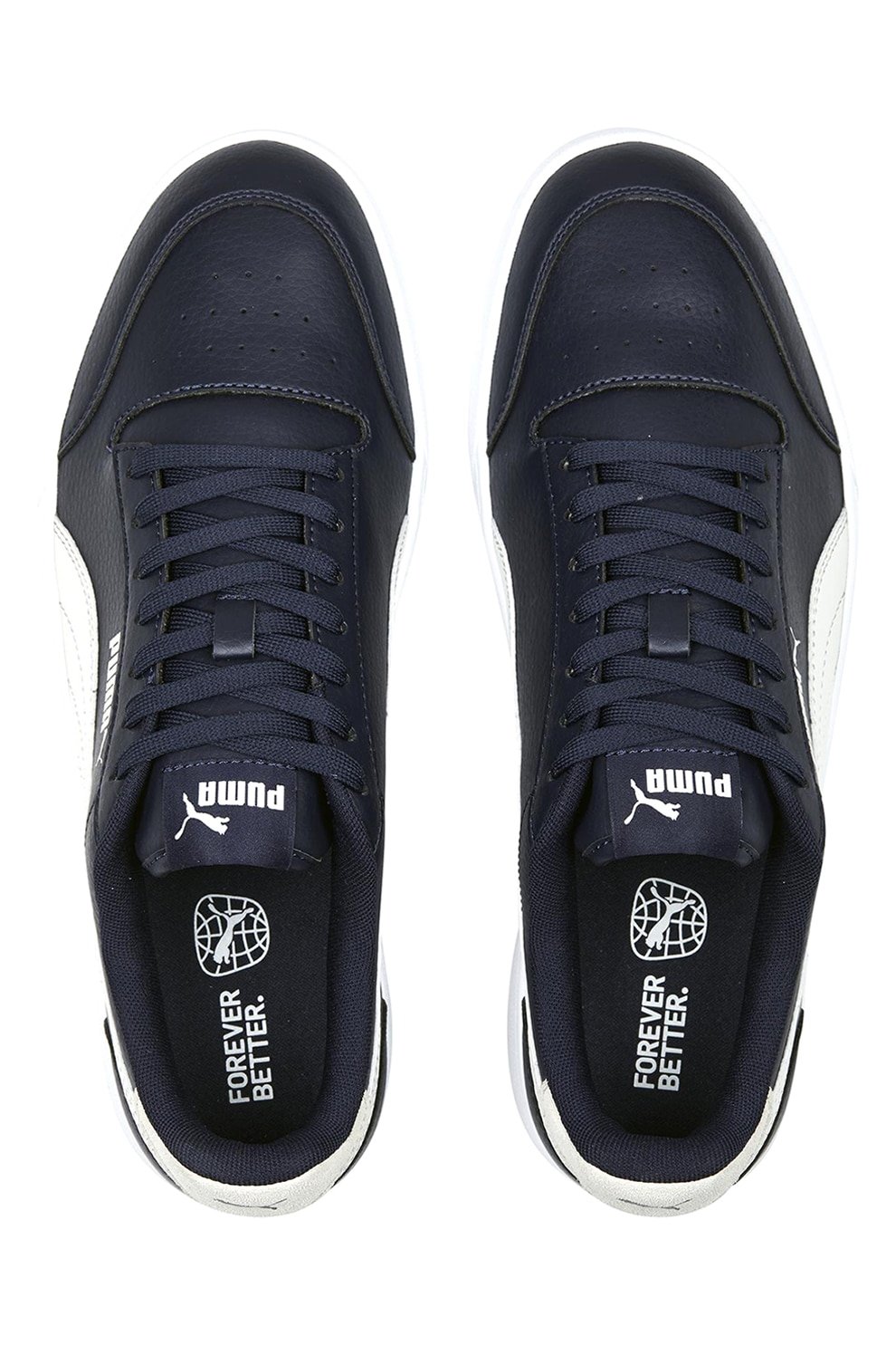 Puma, Pantofi sport de piele ecologica Shuffle, Alb murdar, Bleumarin ...