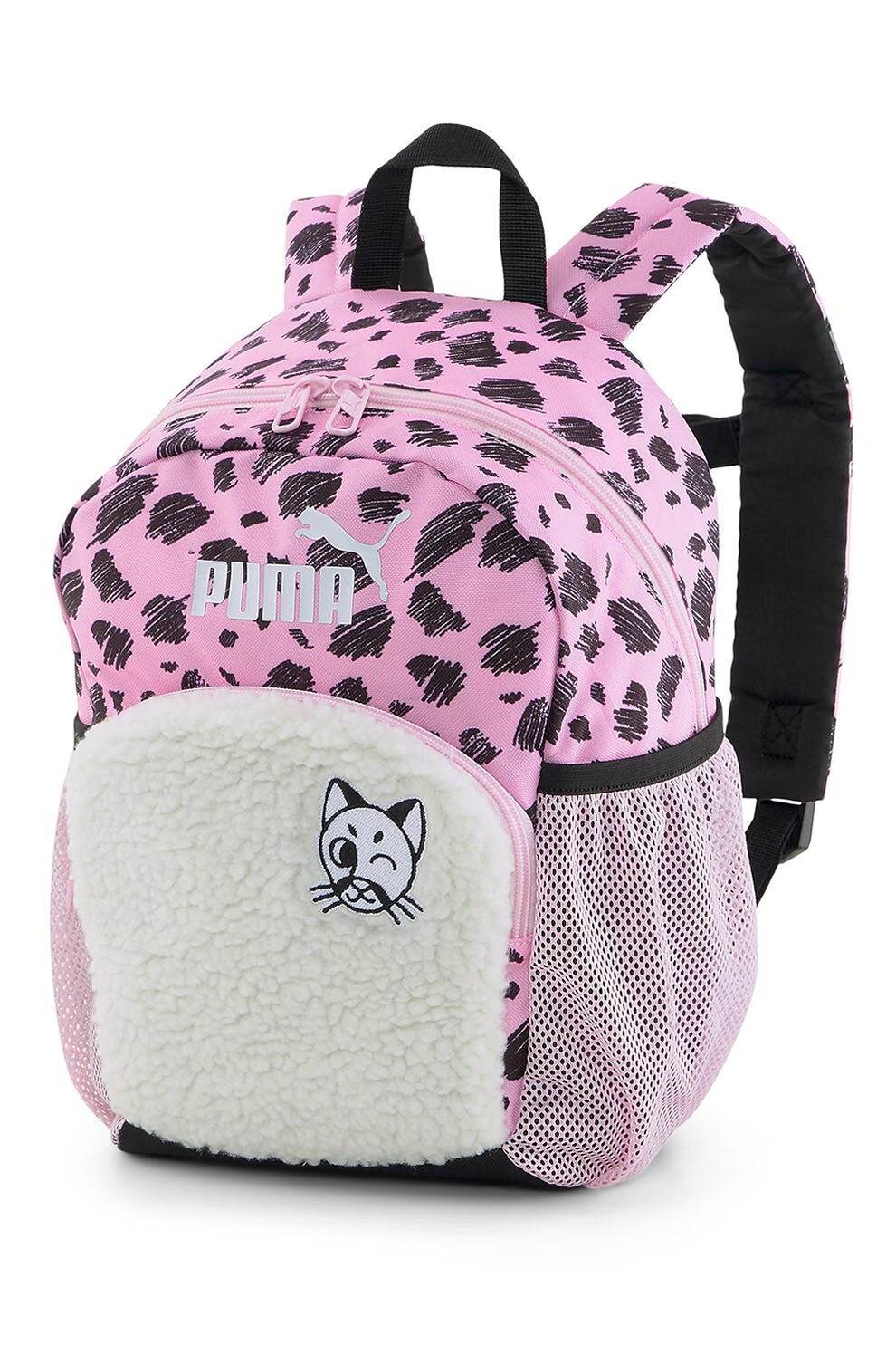 Puma, Rucsac cu fermoar si detalii din material fleece Mate, Alb, Roz ...