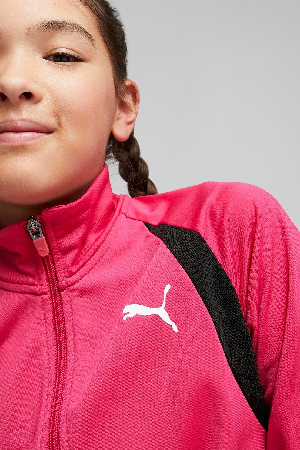 Puma, Спортен екип с цип и дизайн с цветен блок, Розов, Черен, 164 CM ...