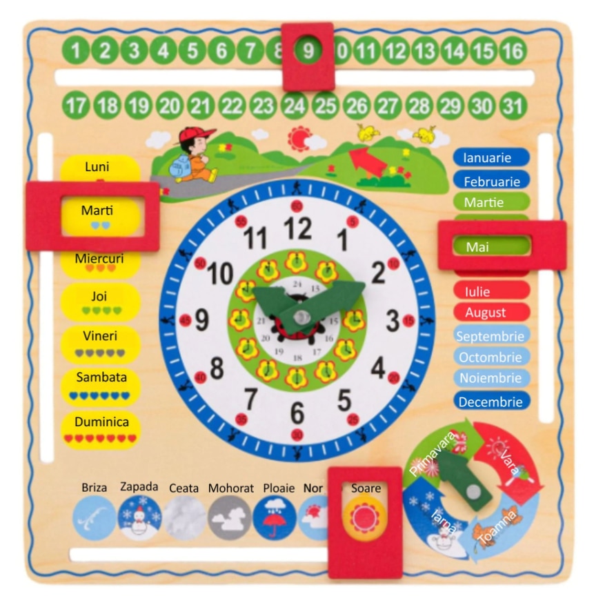 Calendar educativ cu ceas, anotimpuri, zilele saptamanii pentru copii ...