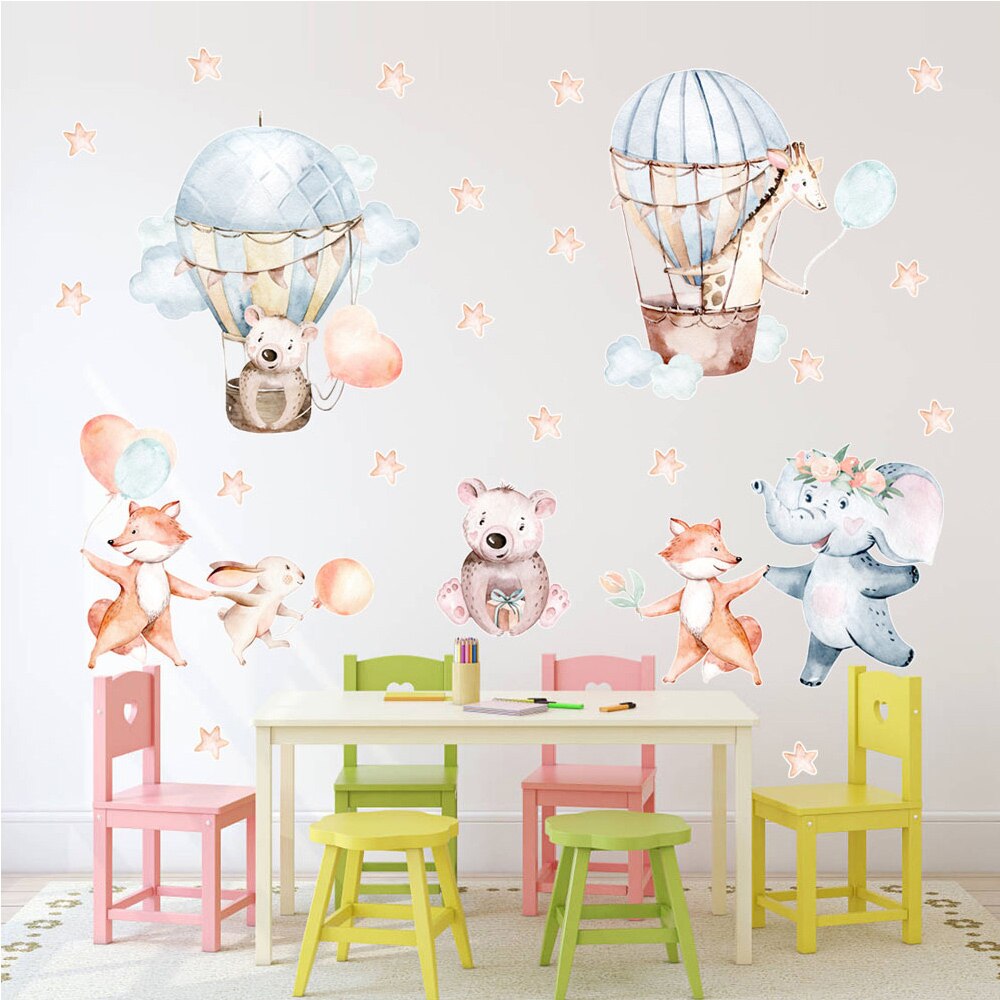 Sticker decorativ perete copii, Vaxiuja, balon cu aer cald cu animale ...