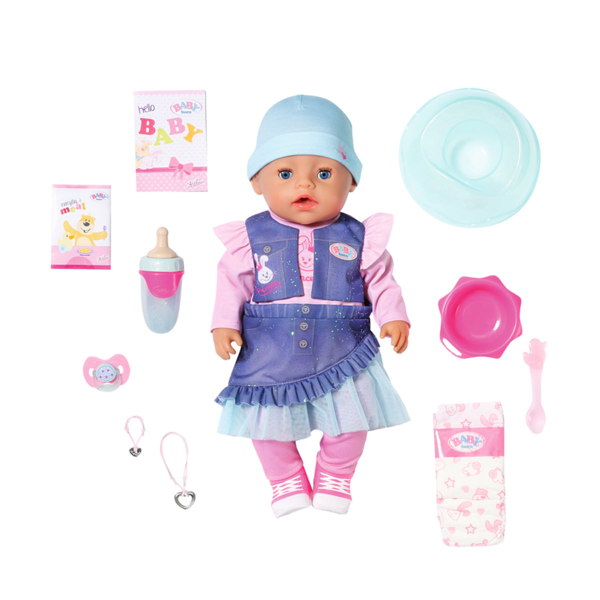 Papusa bebelus Baby Born 43 cm seria Imbratisari blande Fetita cu haine ...
