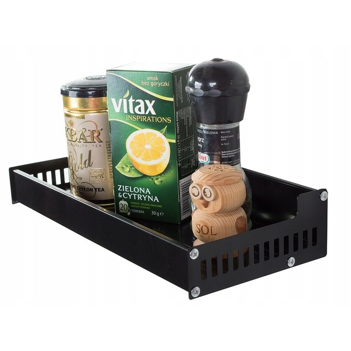 Raft metalic pentru condimente, Zola®, suspendat, 30x13x5.5 cm, negru ...
