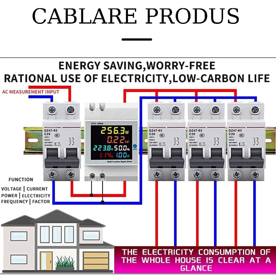Contor monofazat de energie electrica, Vaxiuja, 40-300V, 100A, Display ...