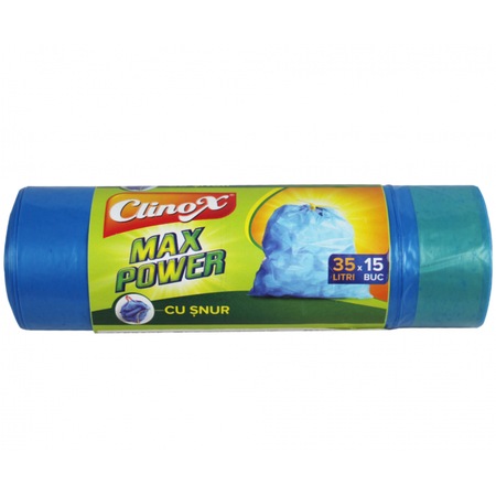 Почистващи торби CLINOX max power с връв 35л, 15 бр - eMAG.bg