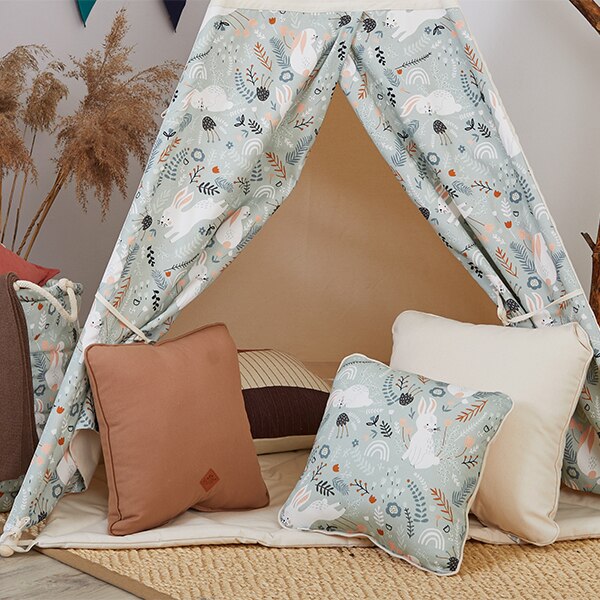 Cort copii Teepee, Fun with Mum, Cu covoras si perne, Bumbac/Poliester ...