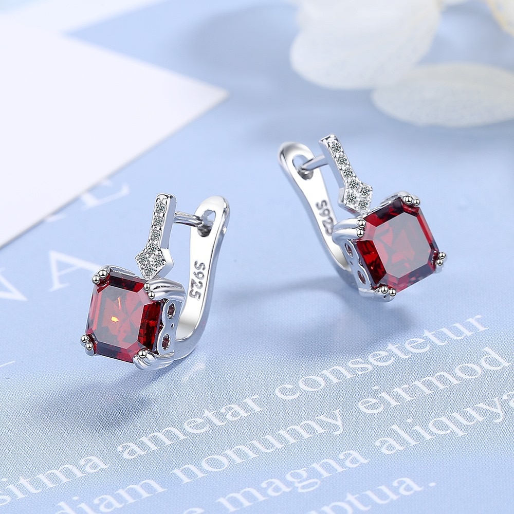 Cercei geometrici pentru femei, S925 argint, rosu, 1.5cm - eMAG.ro