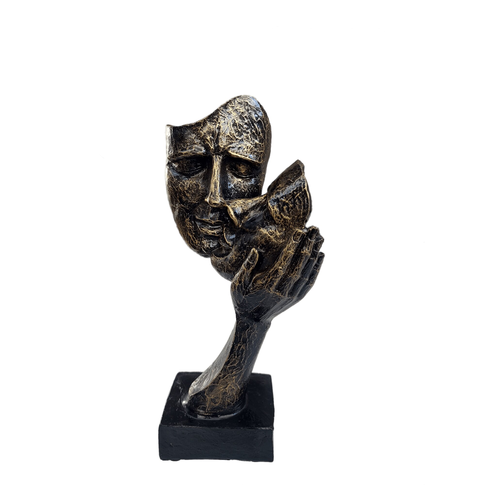 Statueta indragostiti, negru-auriu, realizata manual din rasina, 27 cm ...