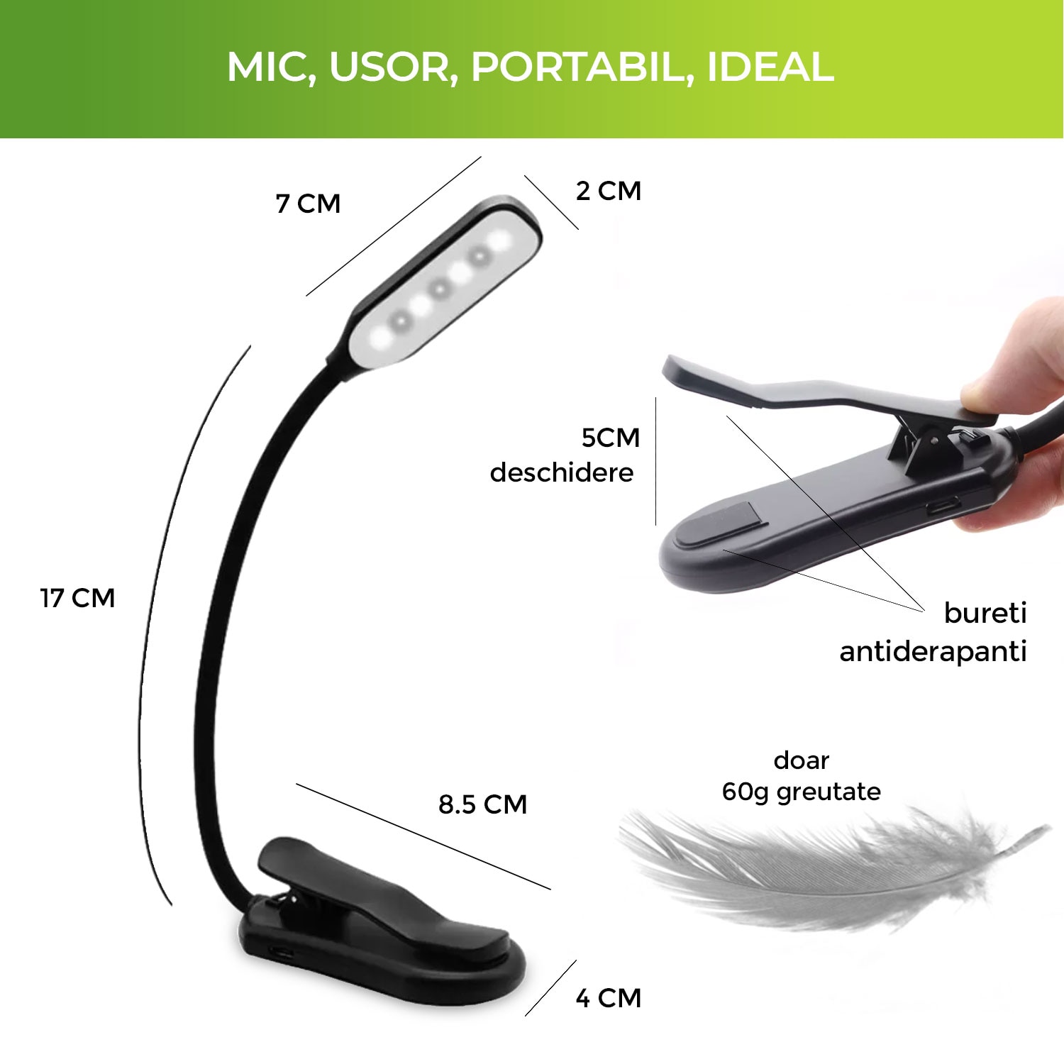 Lampa pentru citit, zioda smart essentials®, cu clema de prindere pe ...