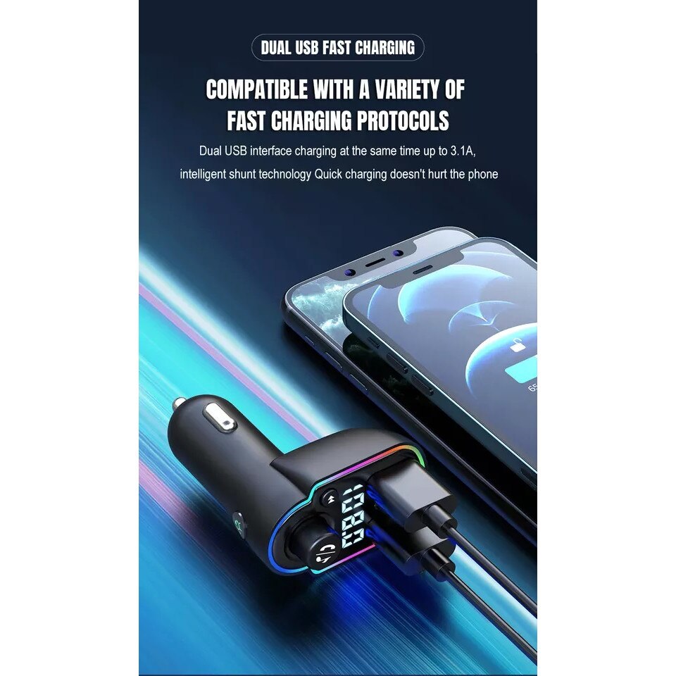 Modulator FM Bluetooth 5.0 EverQ®, Tip Transmitator FM, Incarcare ...