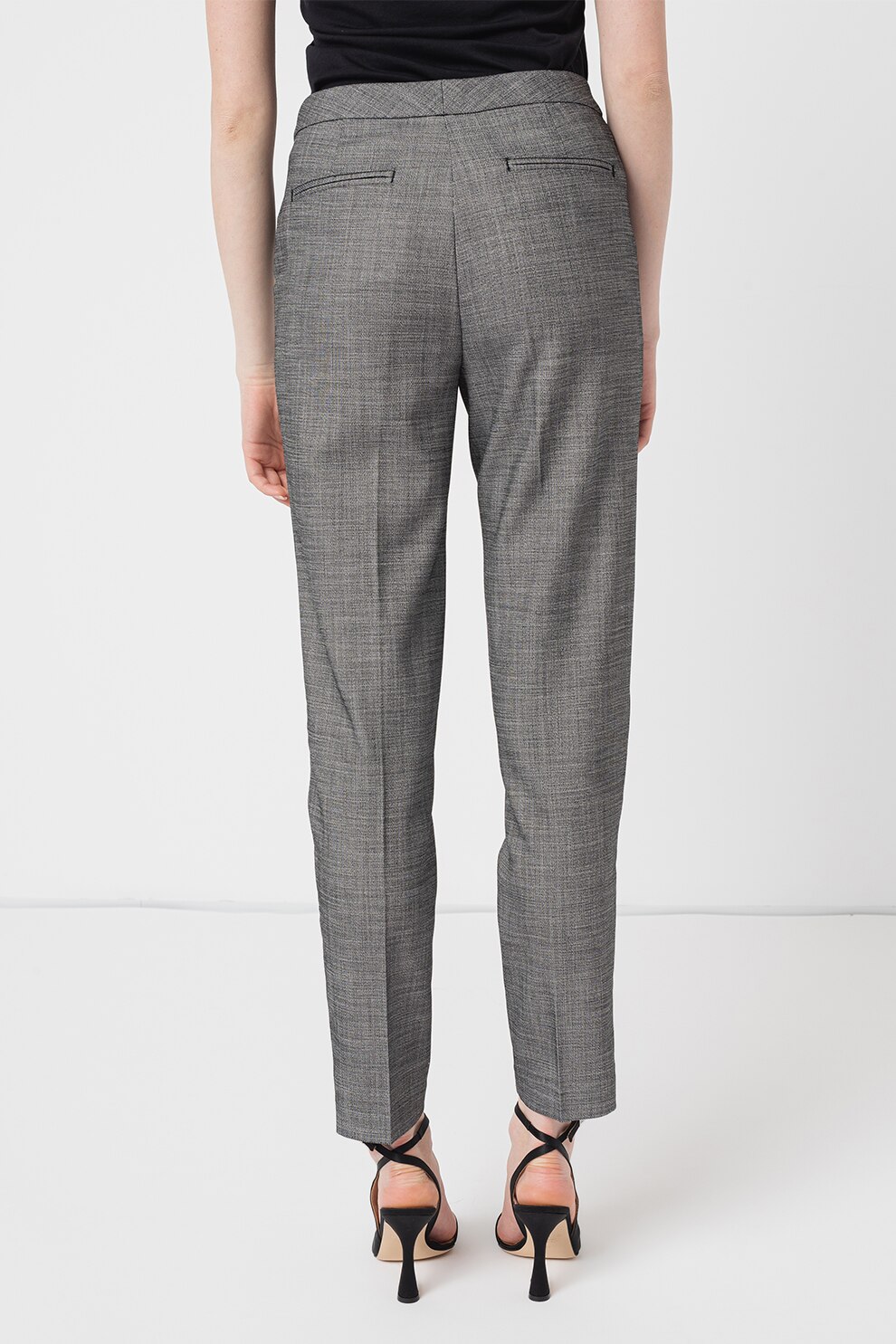 Stefanel, Pantaloni chino cu talie inalta, Gri inchis melange, 46 - eMAG.ro