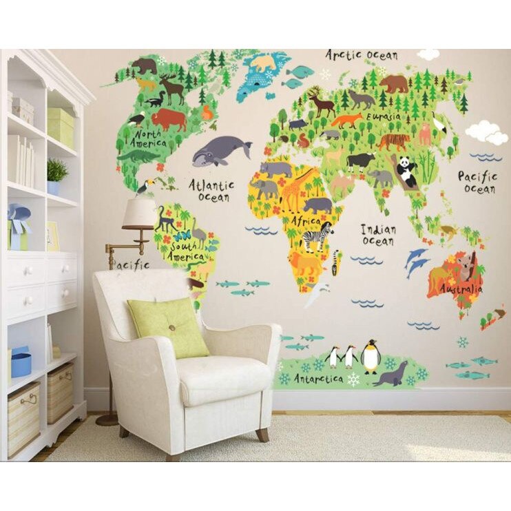 Sticker educativ cu Harta Lumii Luxer, Autocolant decorativ World Map ...