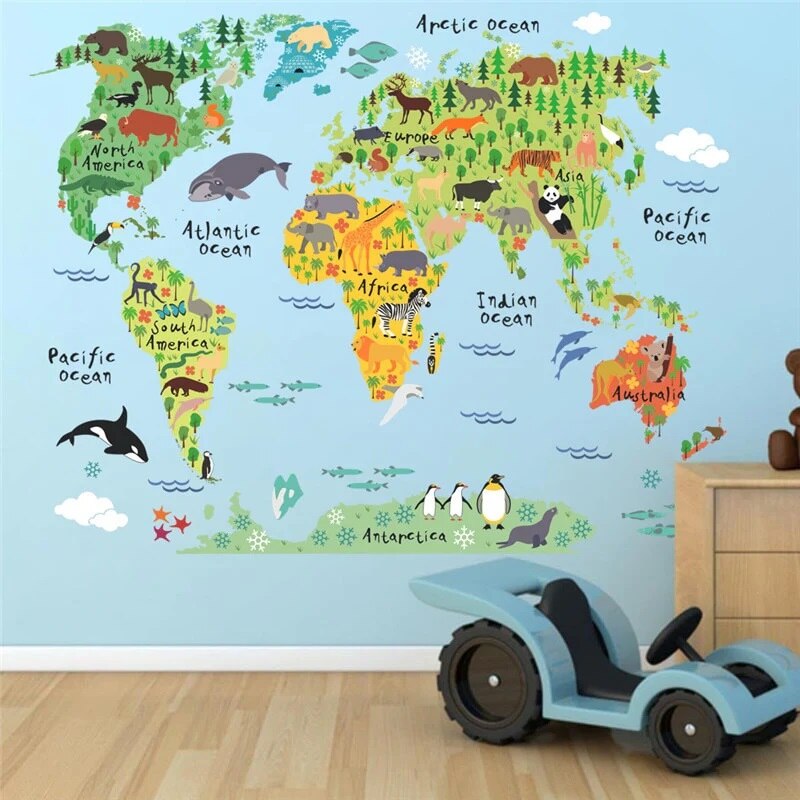 Sticker educativ cu Harta Lumii Luxer, Autocolant decorativ World Map ...