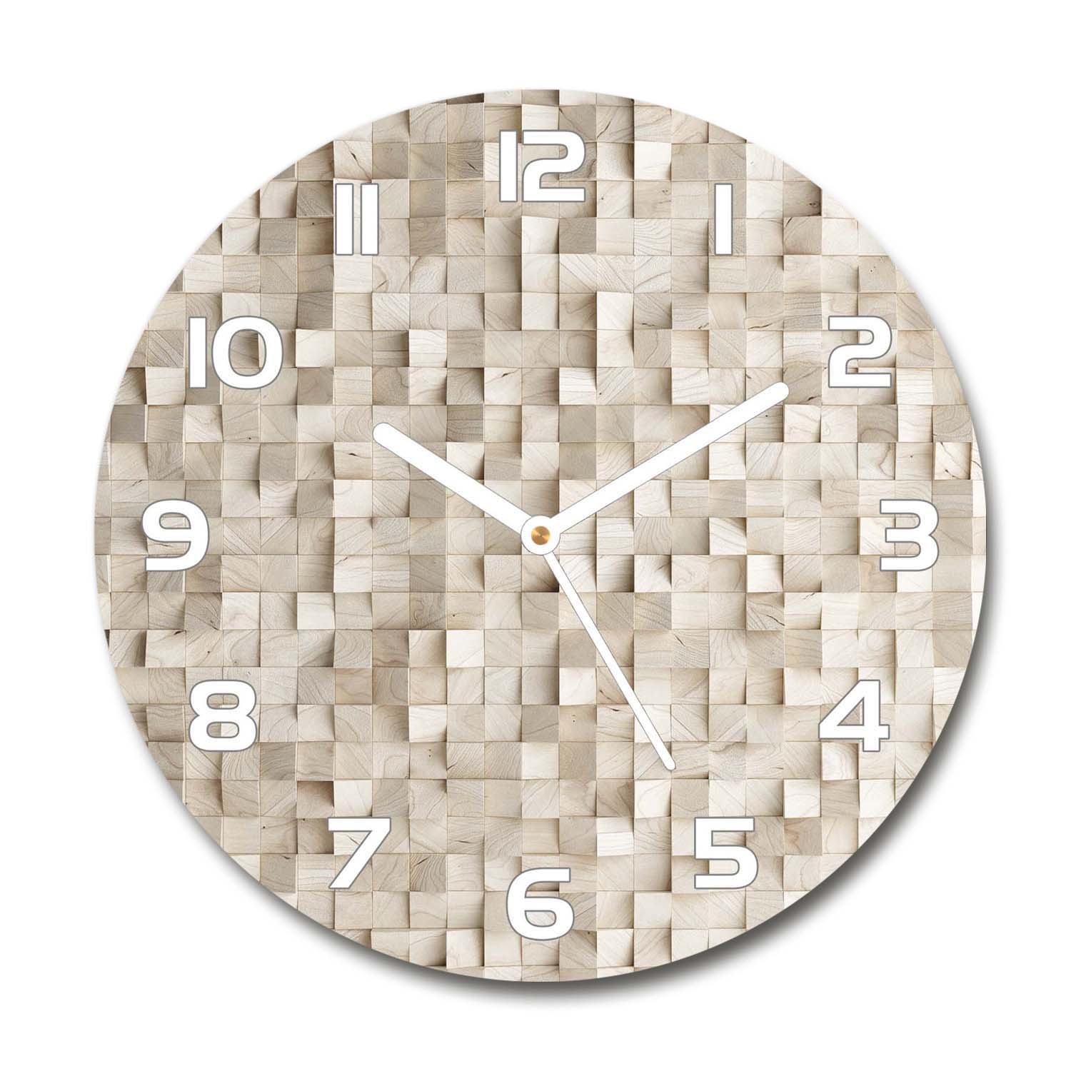 Ceas de perete, de sticla, cub 3d din lemn, Bej, Rotund Ø30 cm ...