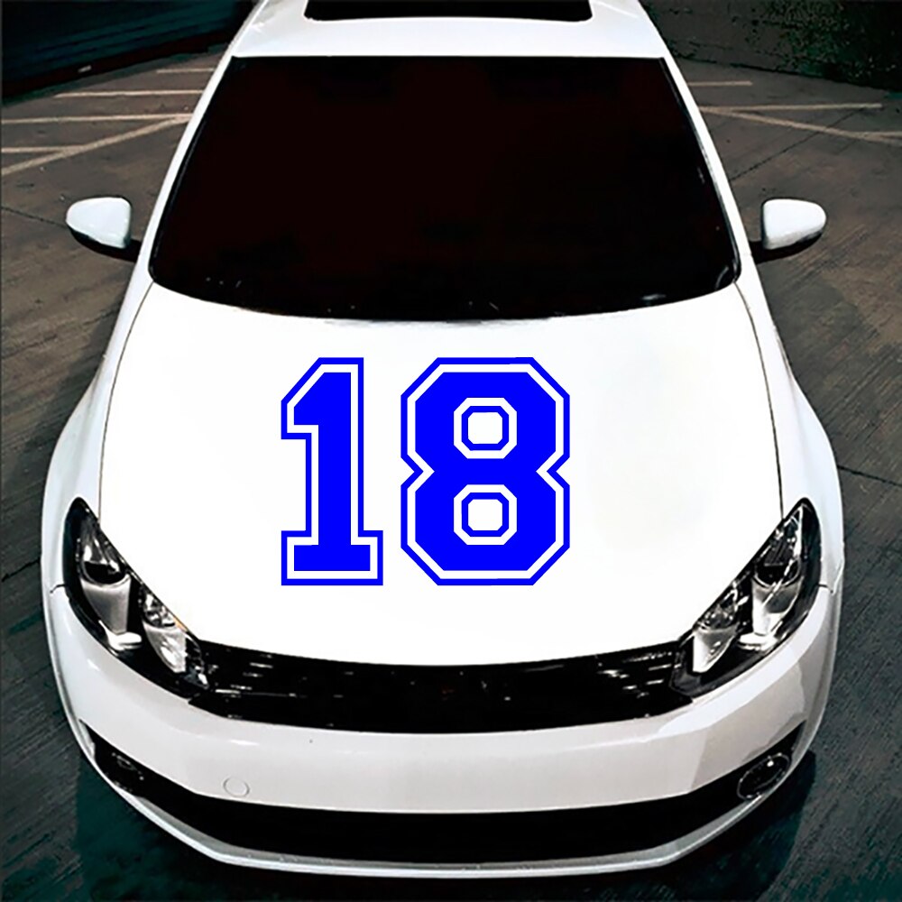 Sticker decorativ perete, auto si geam, Numarul 18, Albastru, 40 cm ...