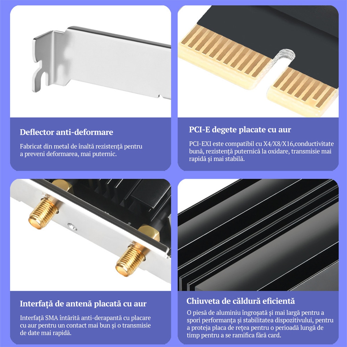 Placa de retea Wireless AX3000, SDLOGAL, Bluetooth 5.2, Wi-Fi 6, PCIe ...