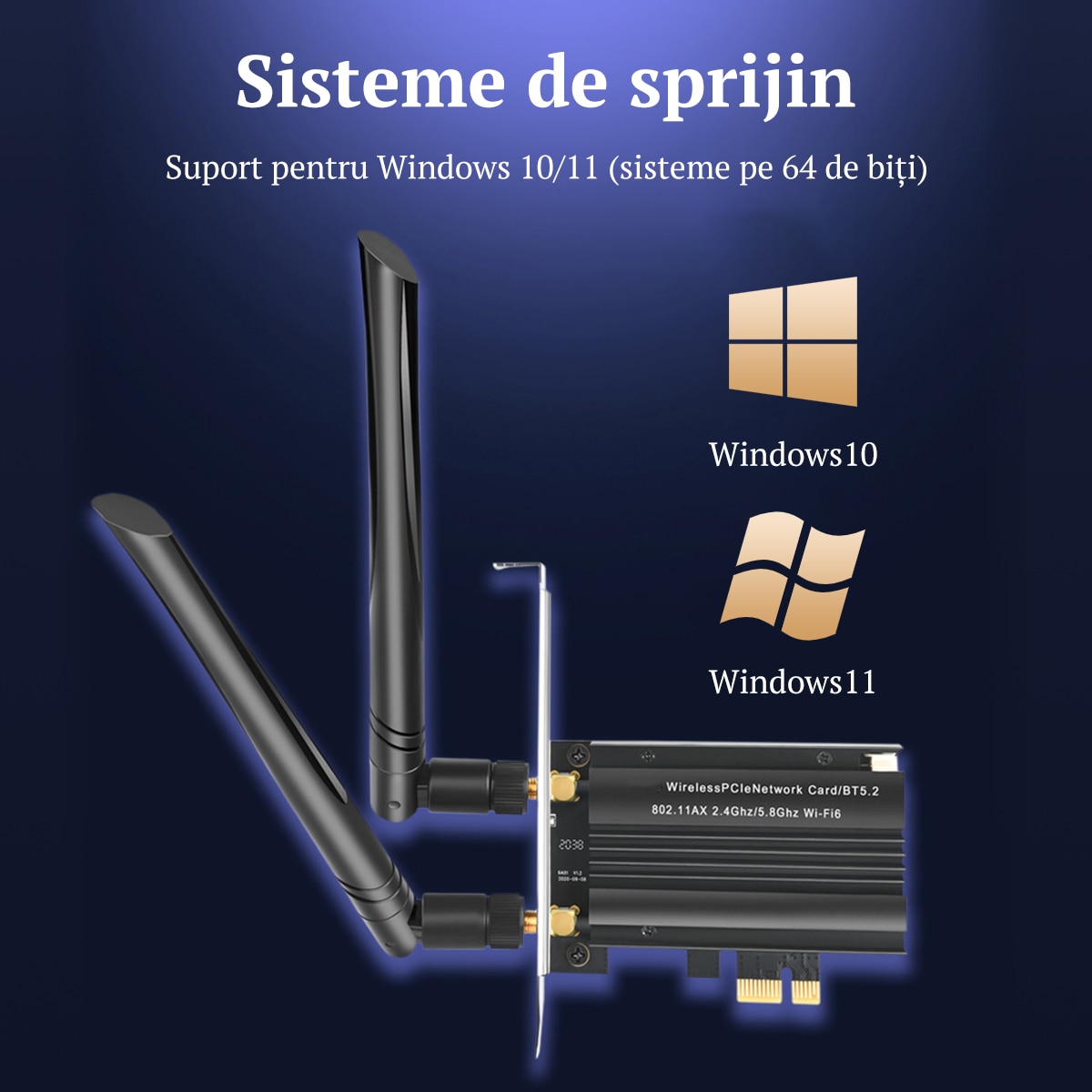Placa de retea Wireless AX3000, SDLOGAL, Bluetooth 5.2, Wi-Fi 6, PCIe ...