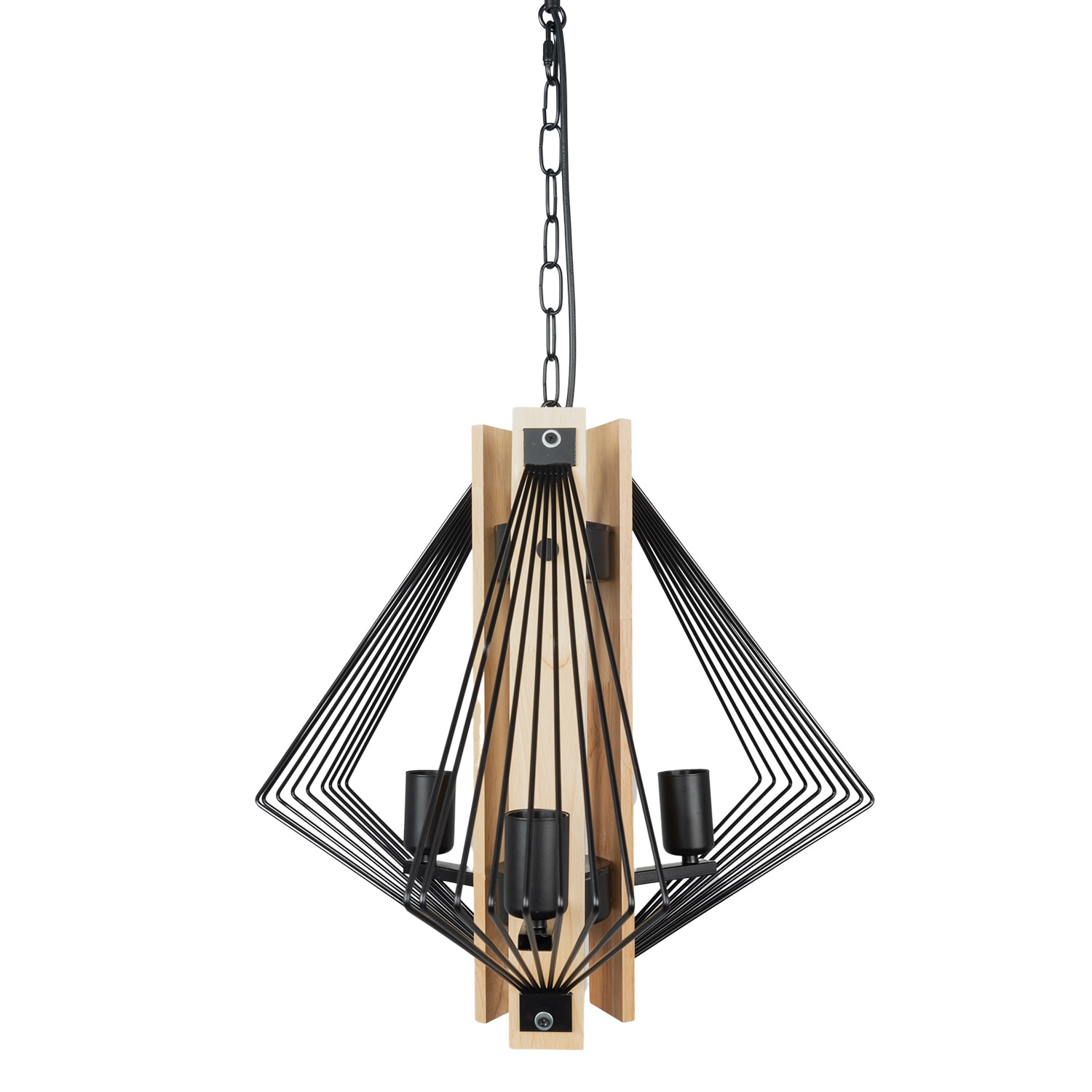 Lustra vintage retro cu sfoara/ funie 3 X E27, abajur metal /lemn, IP20 ...